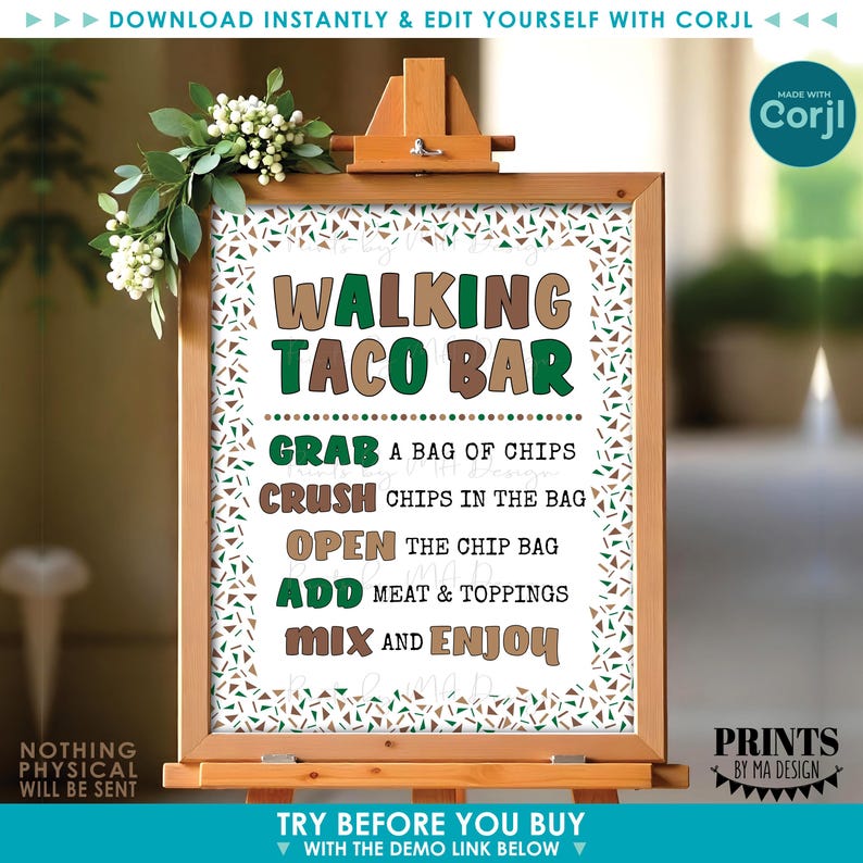 Walking Taco Bar Sign, Custom Colors Fiesta, Graduation Party, Birthday ...