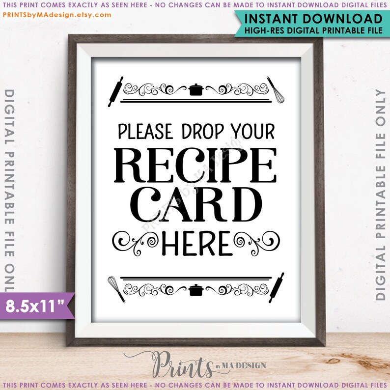 Drop Your Recipe Card Here Sign, Recipe Card Drop-off, Wedding Shower ...