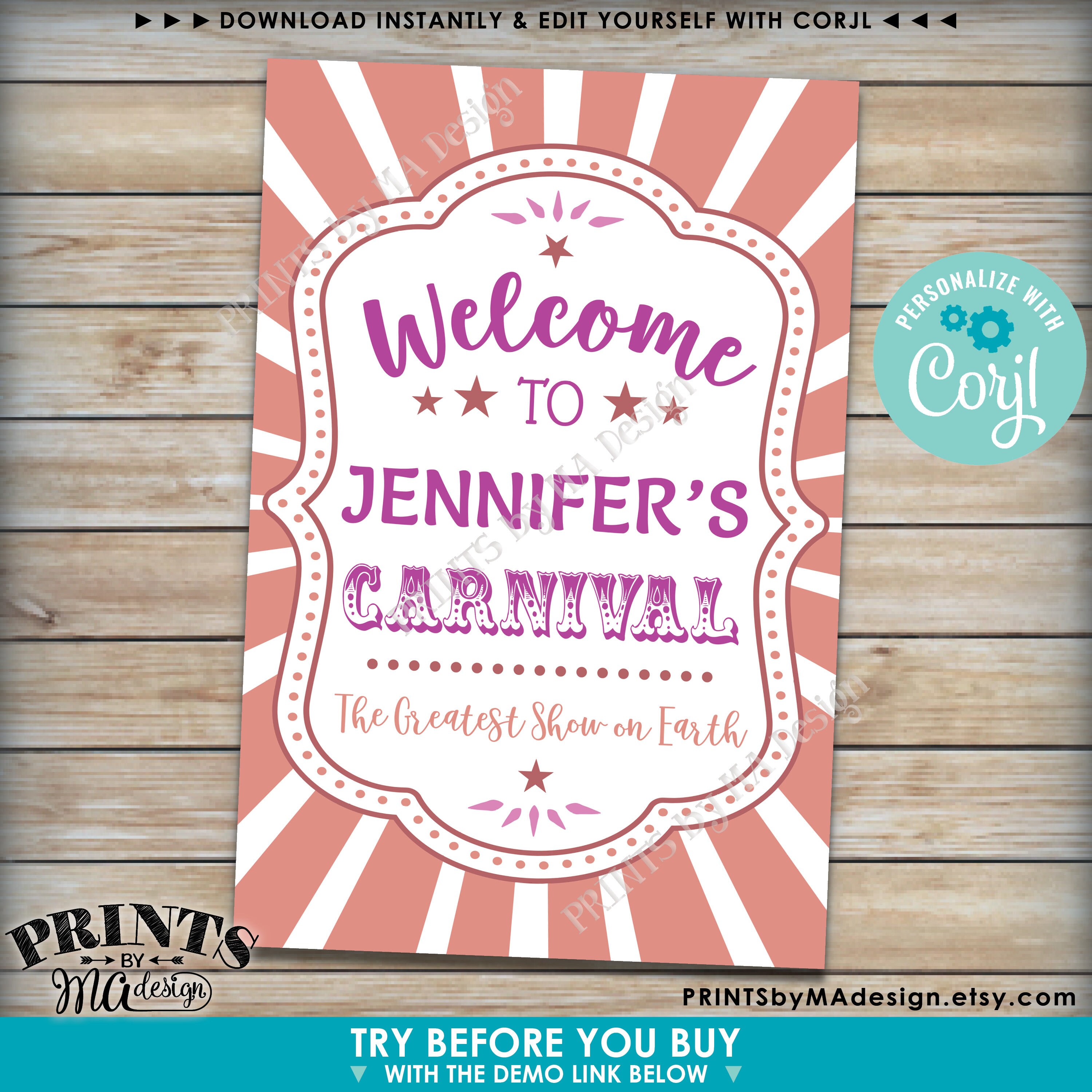 Carnival Welcome Sign, Welcome to the Carnival Entrance Sign, Custom ...