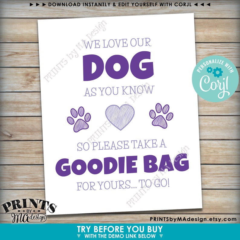 Goodie Bag Sign We Love Our Dog so Take a Goodie Bag for - Etsy