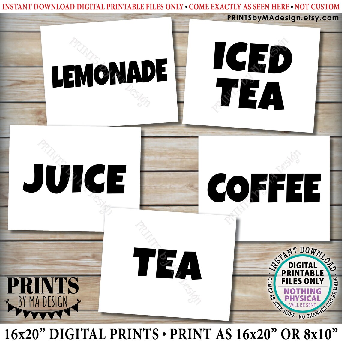 Beverage Signs, Drink Station Bundle Package, Coffee, Tea, Iced Tea ...