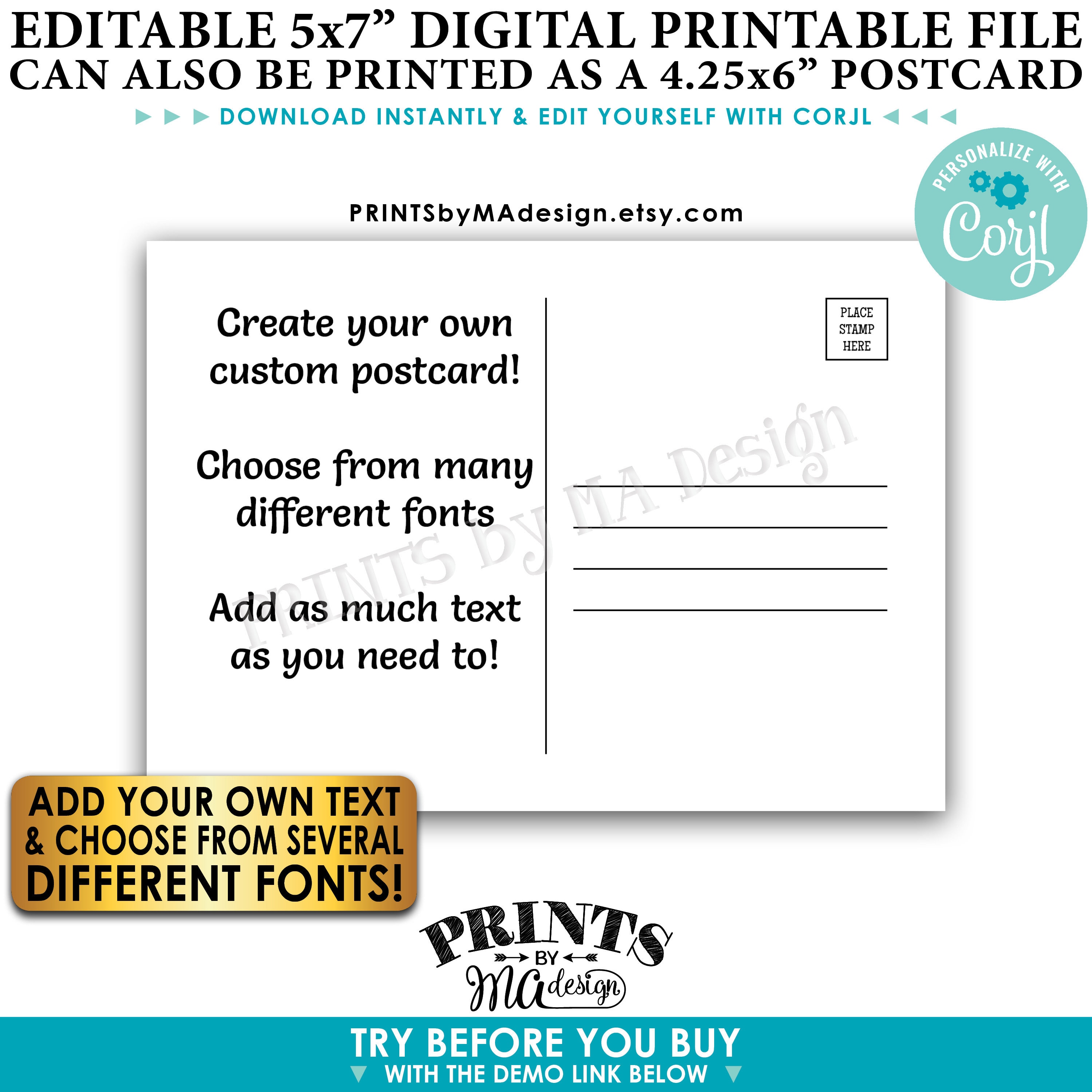 Editable Postcard Back Side of Postcard Backside, Add Your Own Text ...