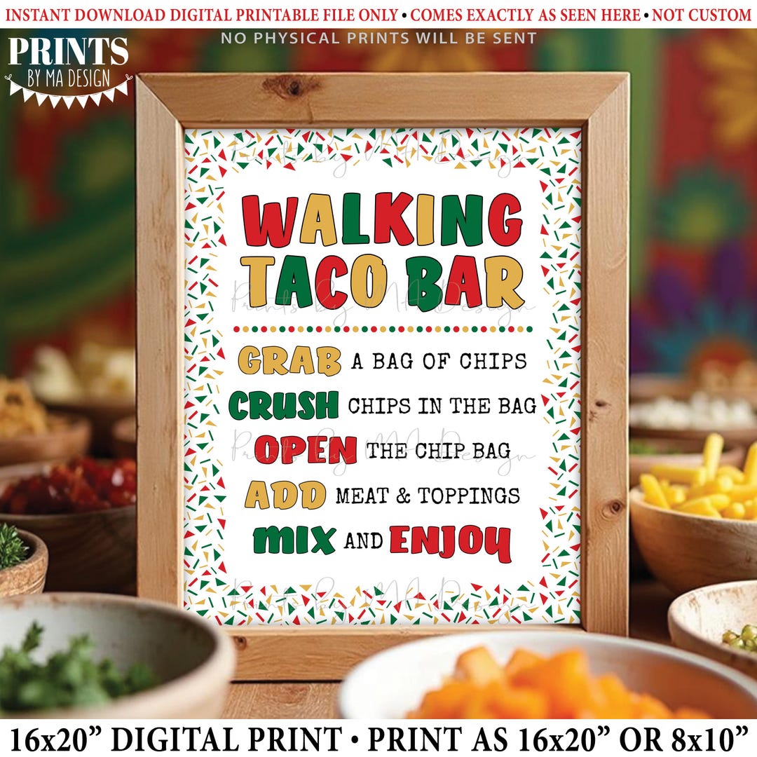 Walking Taco Bar Sign, Fiesta, Cinco De Mayo, Sweet Sixteen, Graduation ...