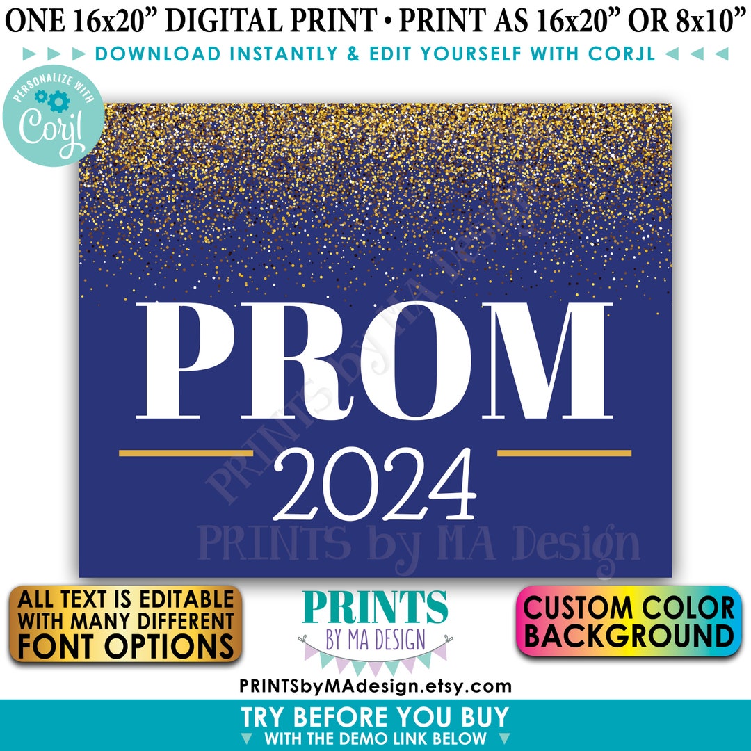 Prom Sign, High School Prom Decorations, Custom Text & Background Color ...