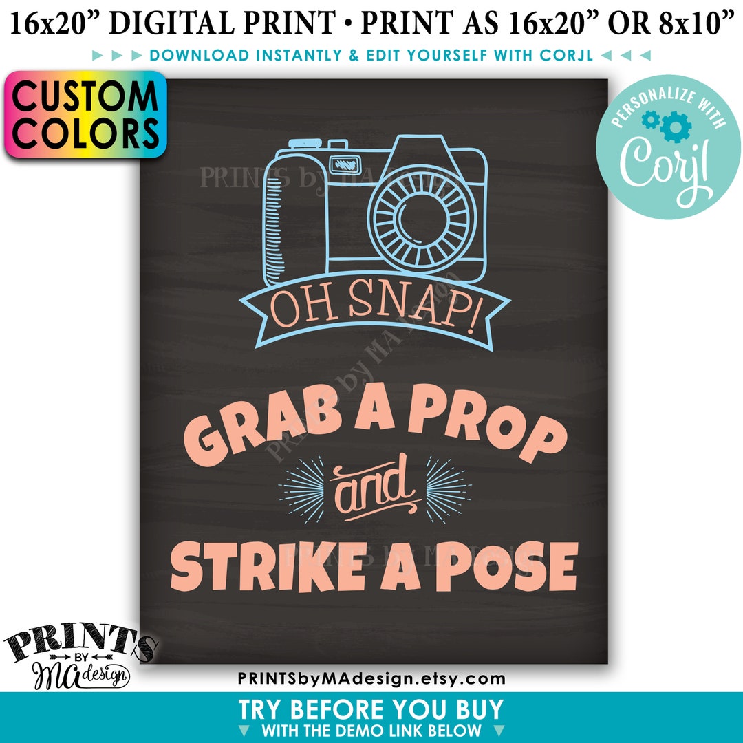 Grab a Prop and Strike a Pose Sign, Photo Booth Selfie Station ...