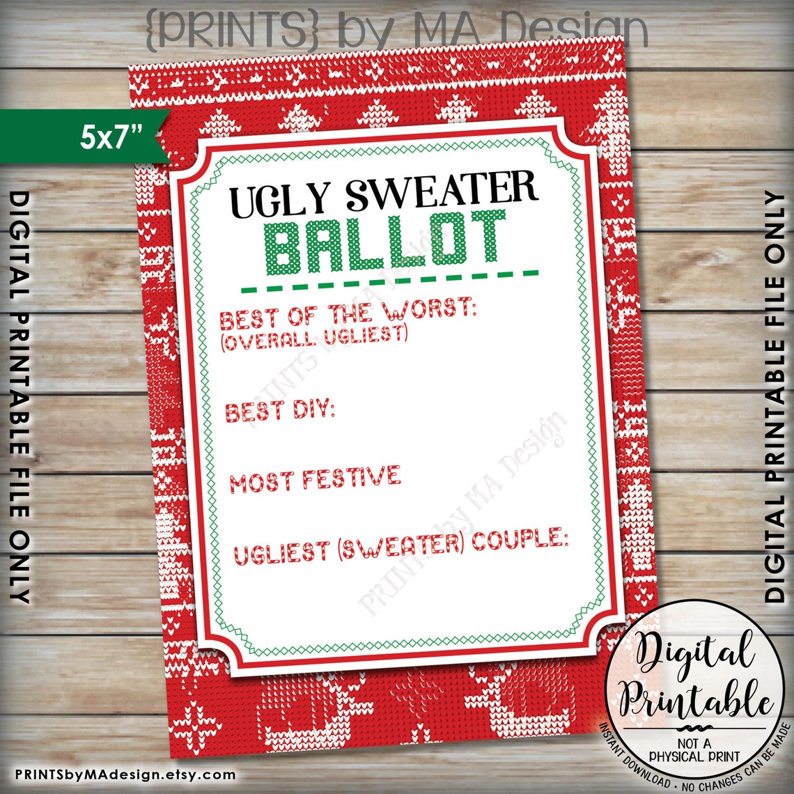 Ugly Christmas Sweater Voting Sign and Ballots Ugly Sweater - Etsy