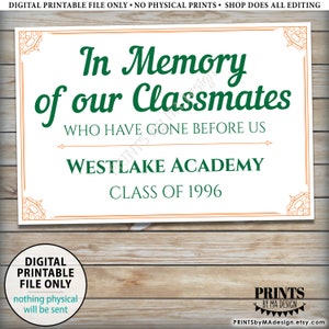 In Memory Sign for Reunion Memorial, in Memoriam of Our Classmates Who ...