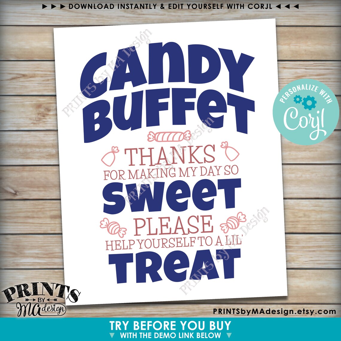 Candy Buffet Sign, Thanks for Making My Day so Sweet, Help Yourself to ...