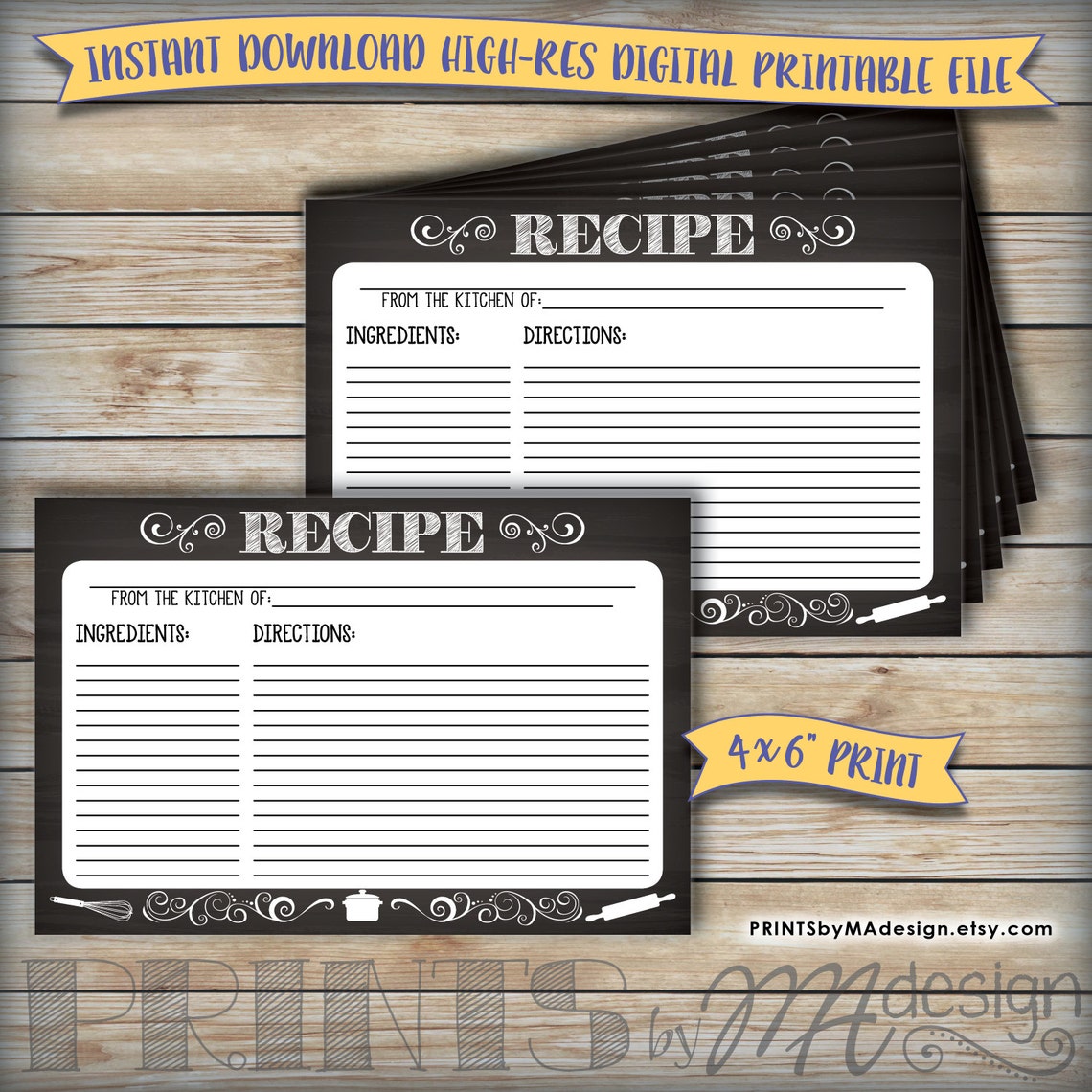 Recipe Card, Printable Chalkboard Design, Wedding Shower Bridal Shower ...
