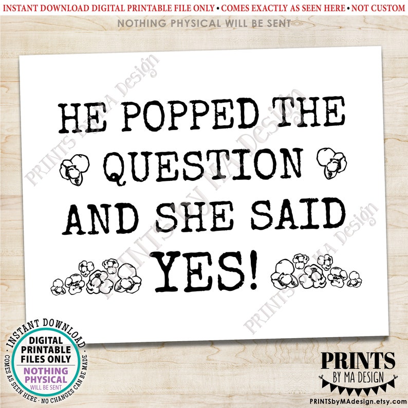 Wedding Popcorn Sign He Popped the Question and She Said Yes - Etsy