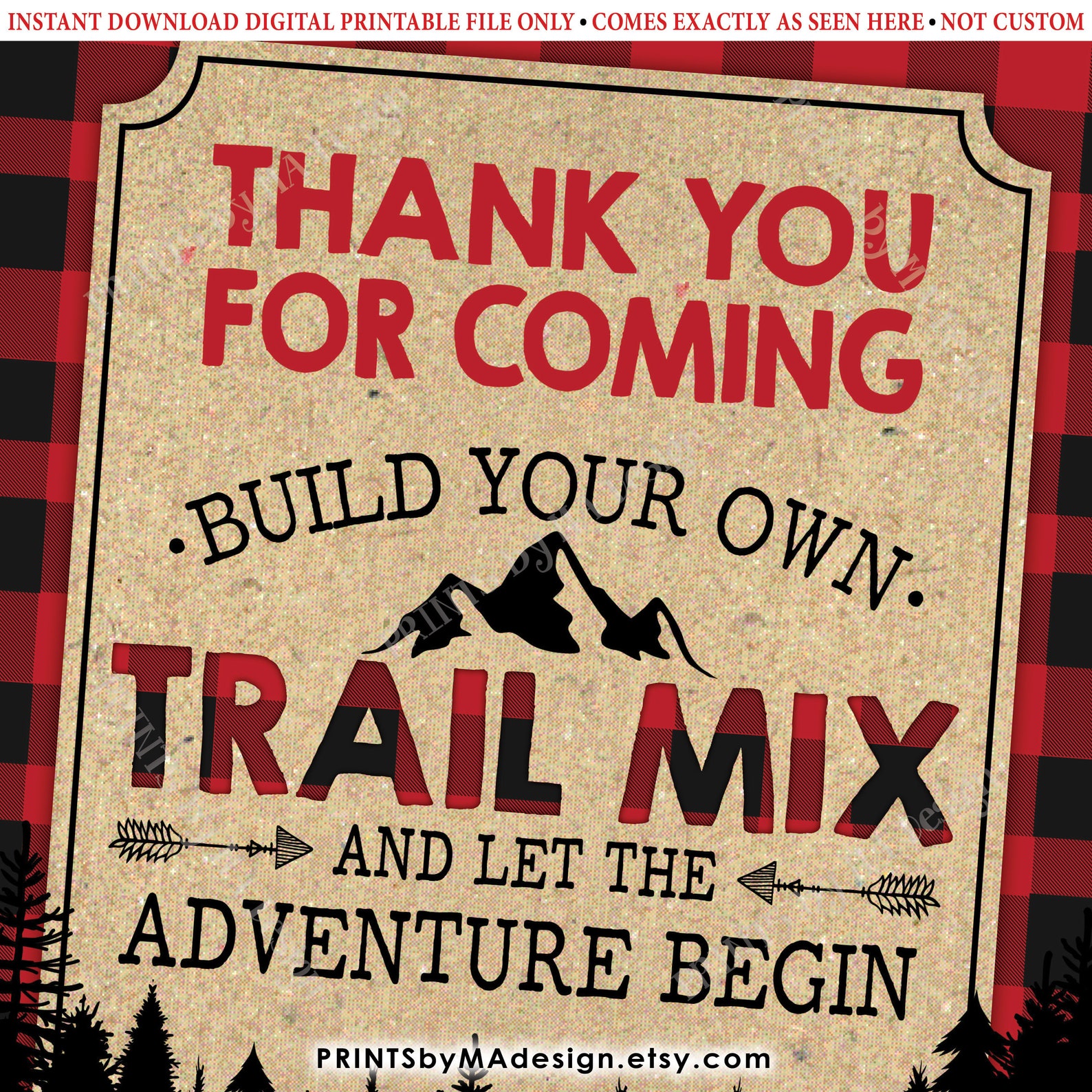Lumberjack Trail Mix Sign, Thank You for Coming Build Your Own Trail ...