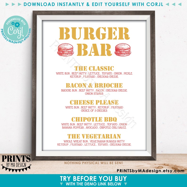 Editable Burger Sign, Custom Burger Bar Menu, Build Yourself a Burger ...
