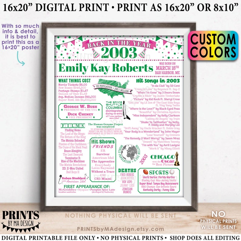 Back in the Year 2003 Birthday Sign Flashback to 2003 Poster - Etsy