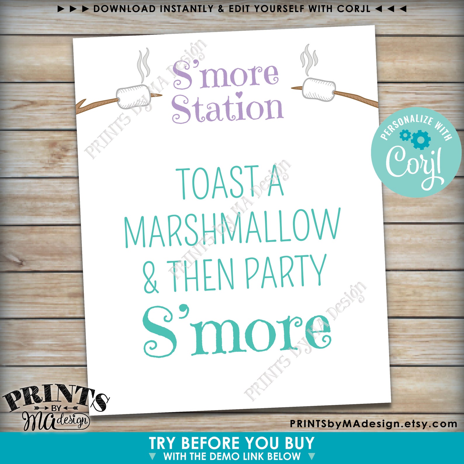 Custom S'more Sign Smore Station All Text is Editable - Etsy
