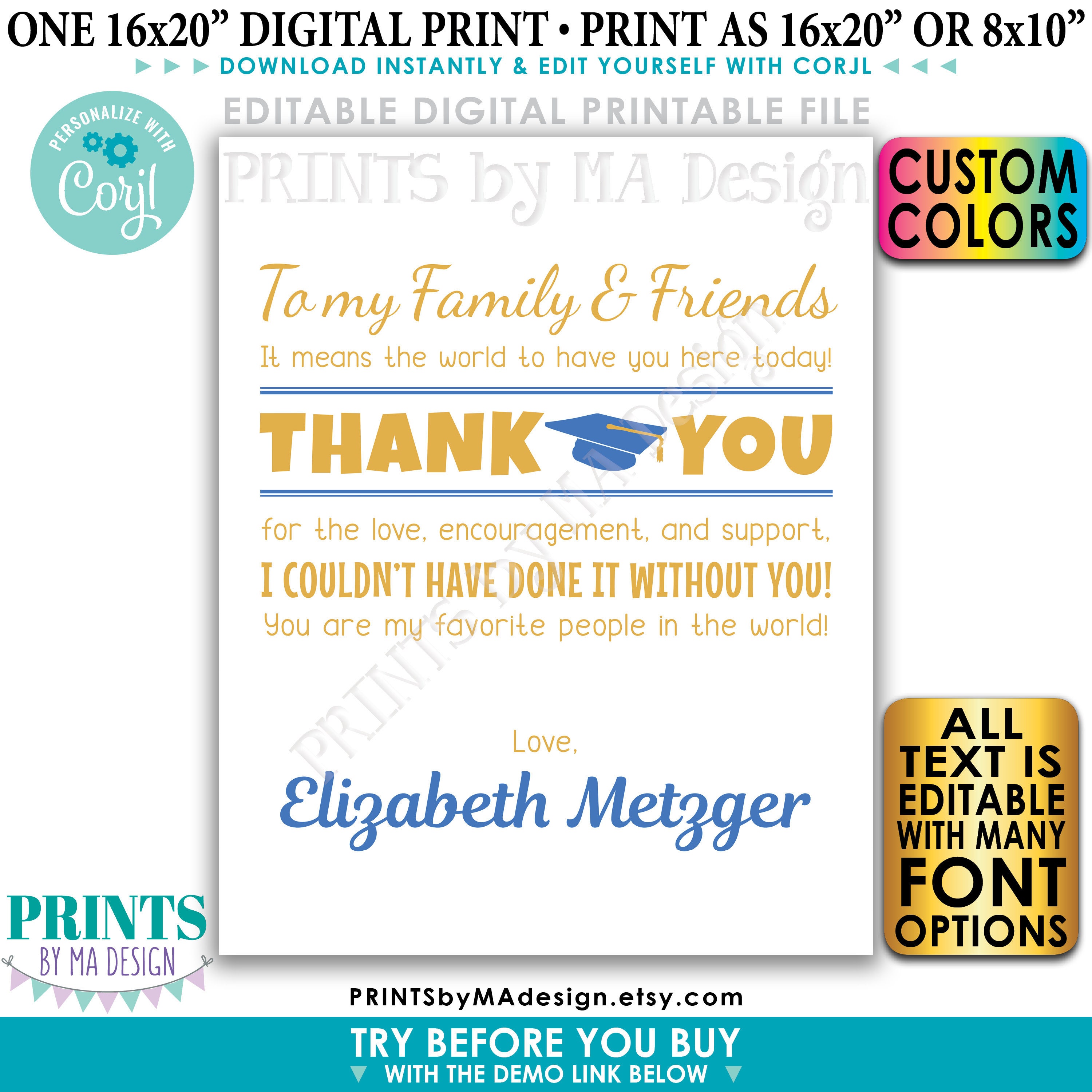 Graduation Thank You Sign, Thanks from the Grad Poster, PRINTABLE ...