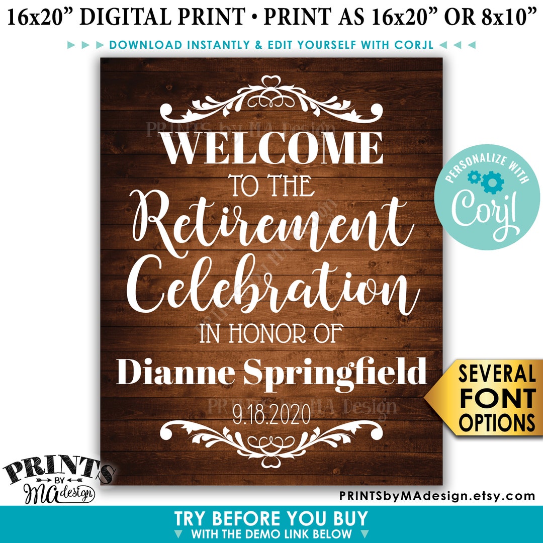 Retirement Party Sign, Welcome to the Retirement Celebration, PRINTABLE ...