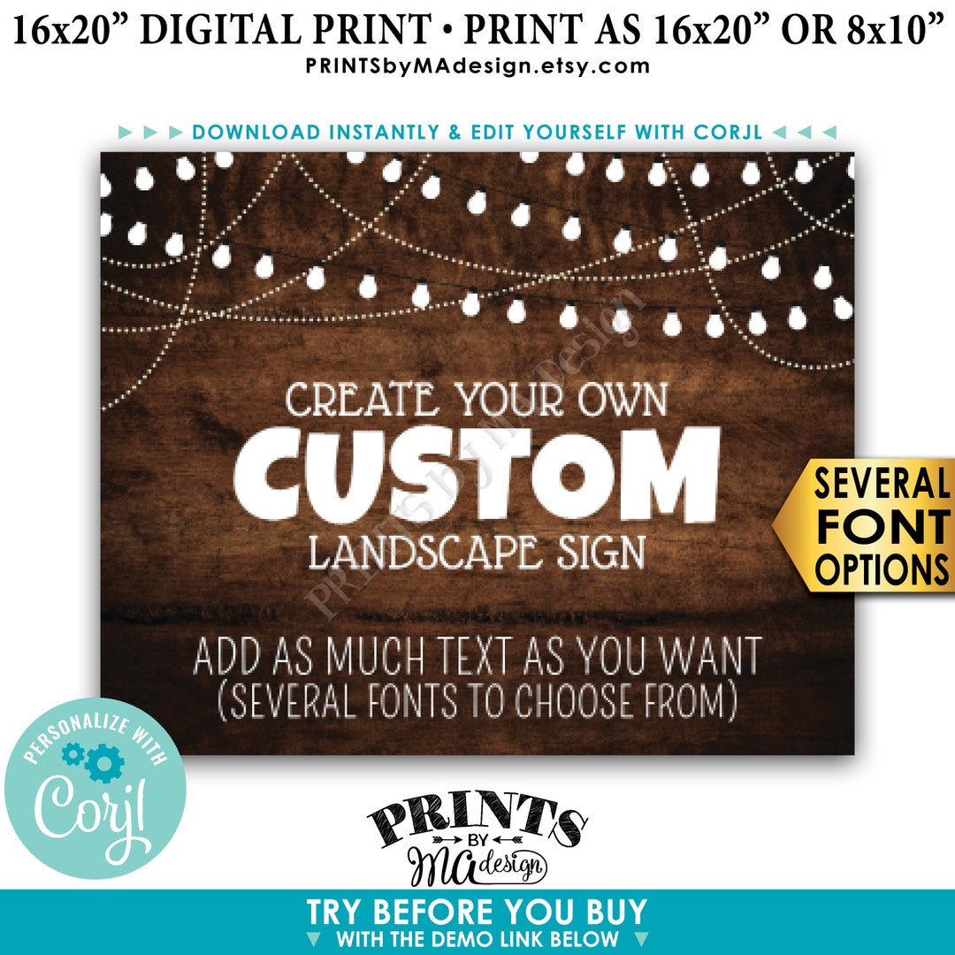 Custom Rustic Wood Style Poster With Lights, Choose Your Text, One ...