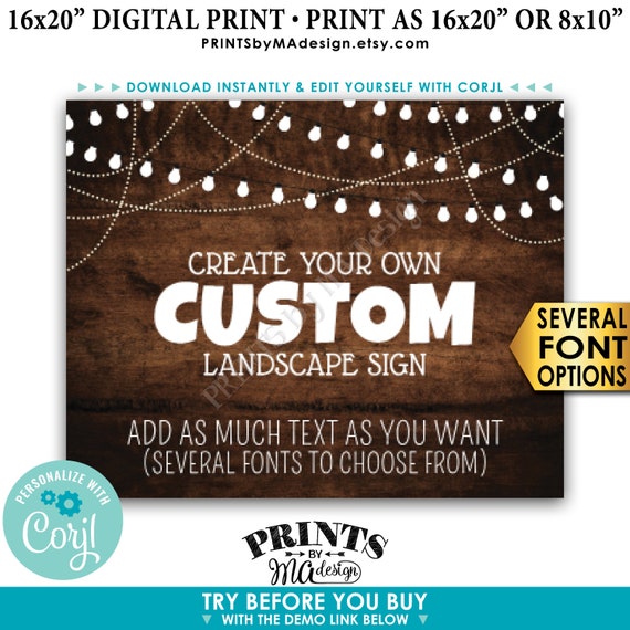 Custom Rustic Wood Style Poster with Lights Choose Your Text | Etsy