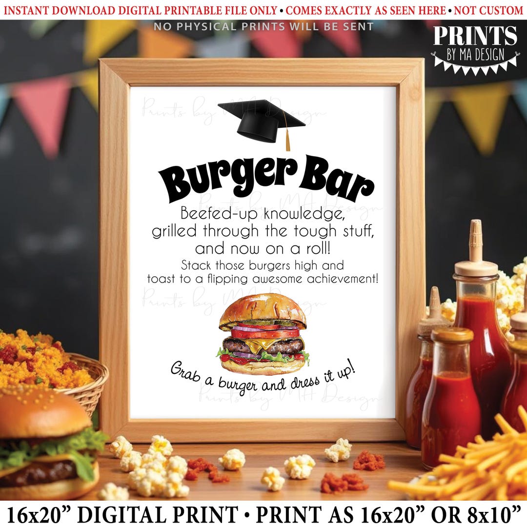 Graduation Burger Bar Sign, Funny Sliders Menu, Build Your Own Burgers ...