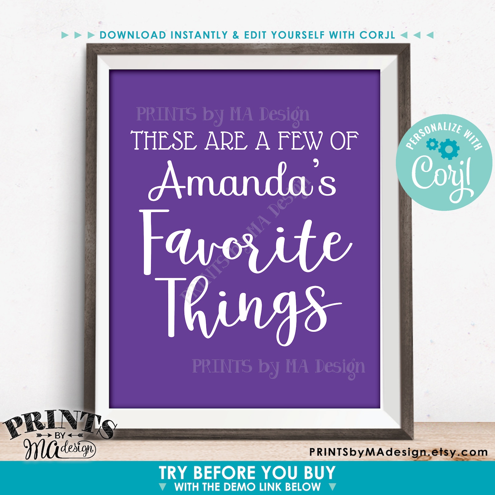 Favorite Things Sign, Custom Name and Background Color, DIY PRINTABLE ...