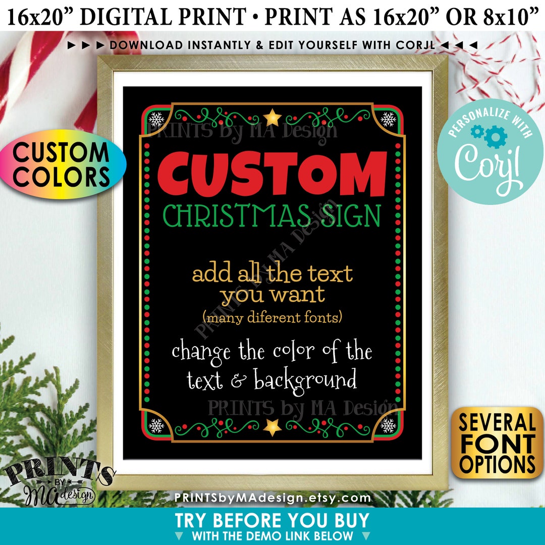 Custom Christmas Sign, Choose Your Text & Colors, One Custom PRINTABLE ...