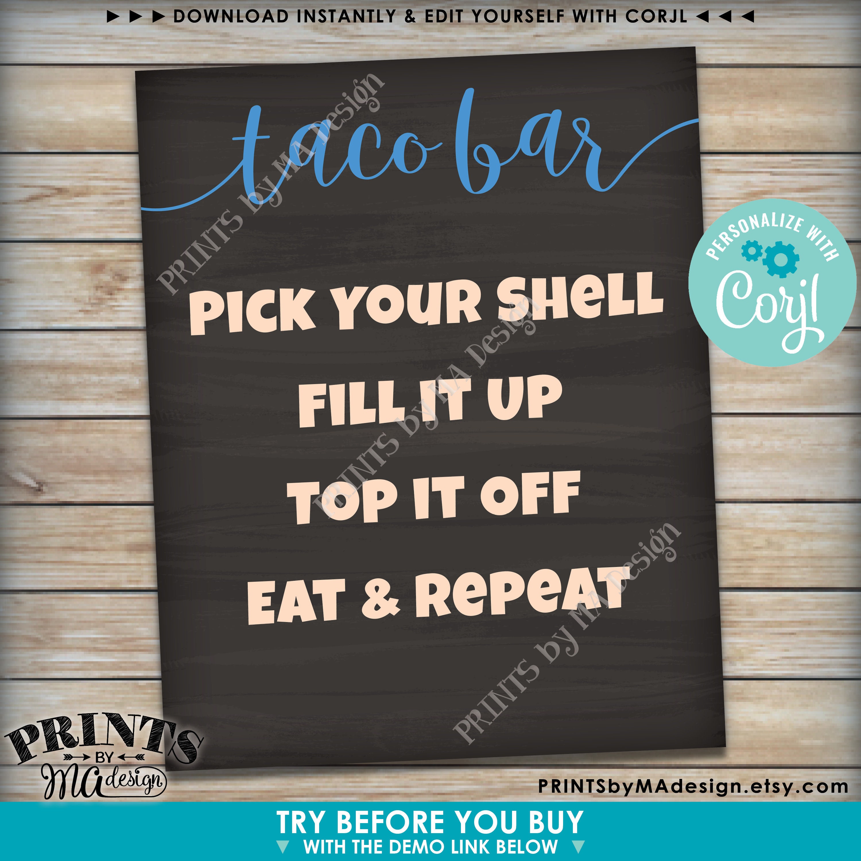 Taco Bar Menu Sign, Fiesta Party Menu, Custom PRINTABLE 8x10/16x20 ...
