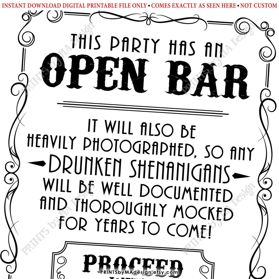 Caution Party Has an Open Bar Sign Drunken Shenanigans - Etsy