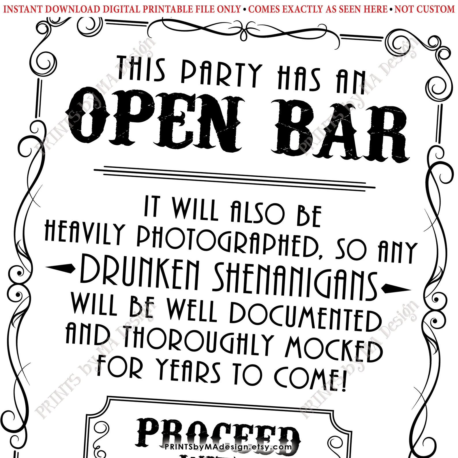 Caution Party Has an Open Bar Sign Drunken Shenanigans - Etsy