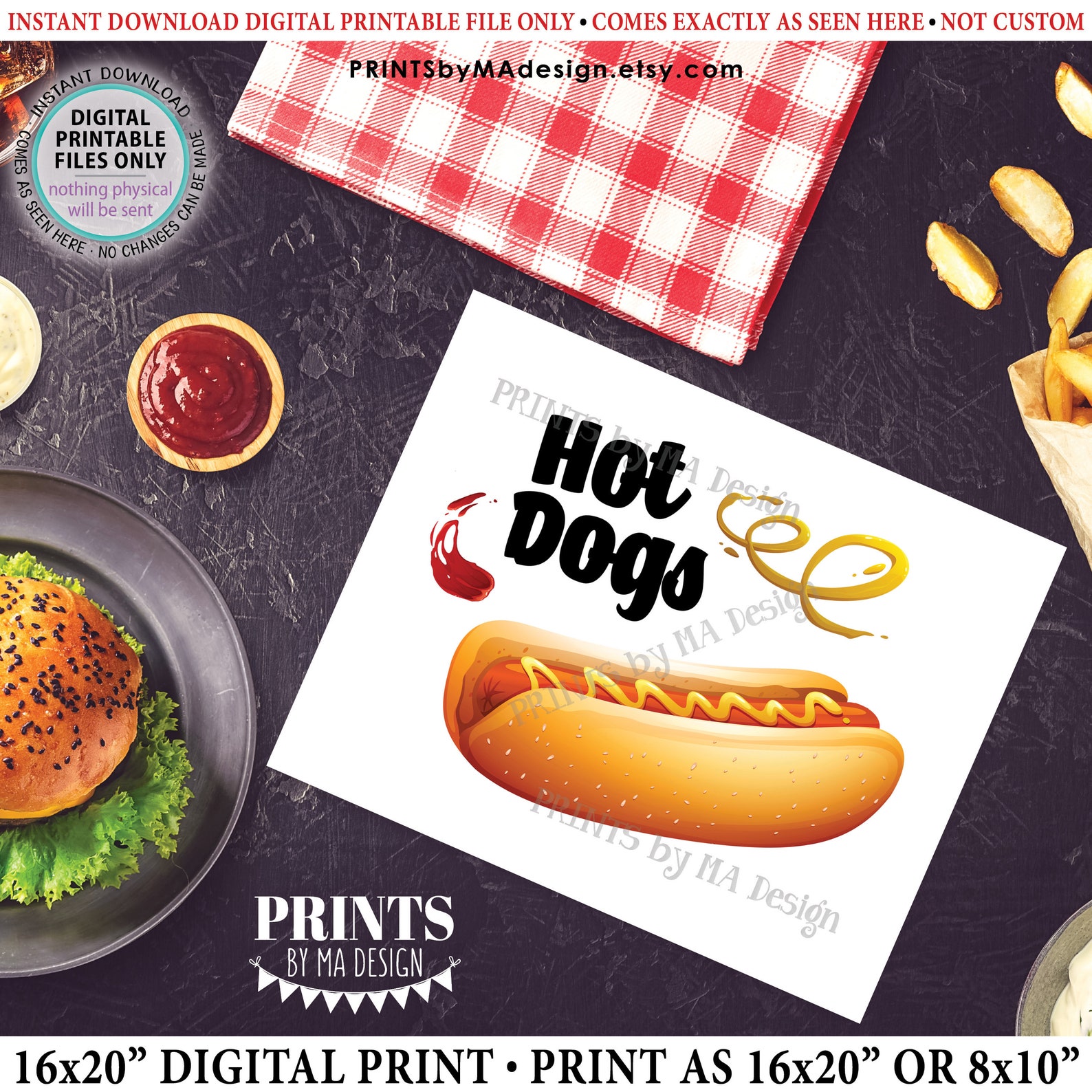 Hot Dogs Sign Barbeque Cook Out School Sports Concession - Etsy