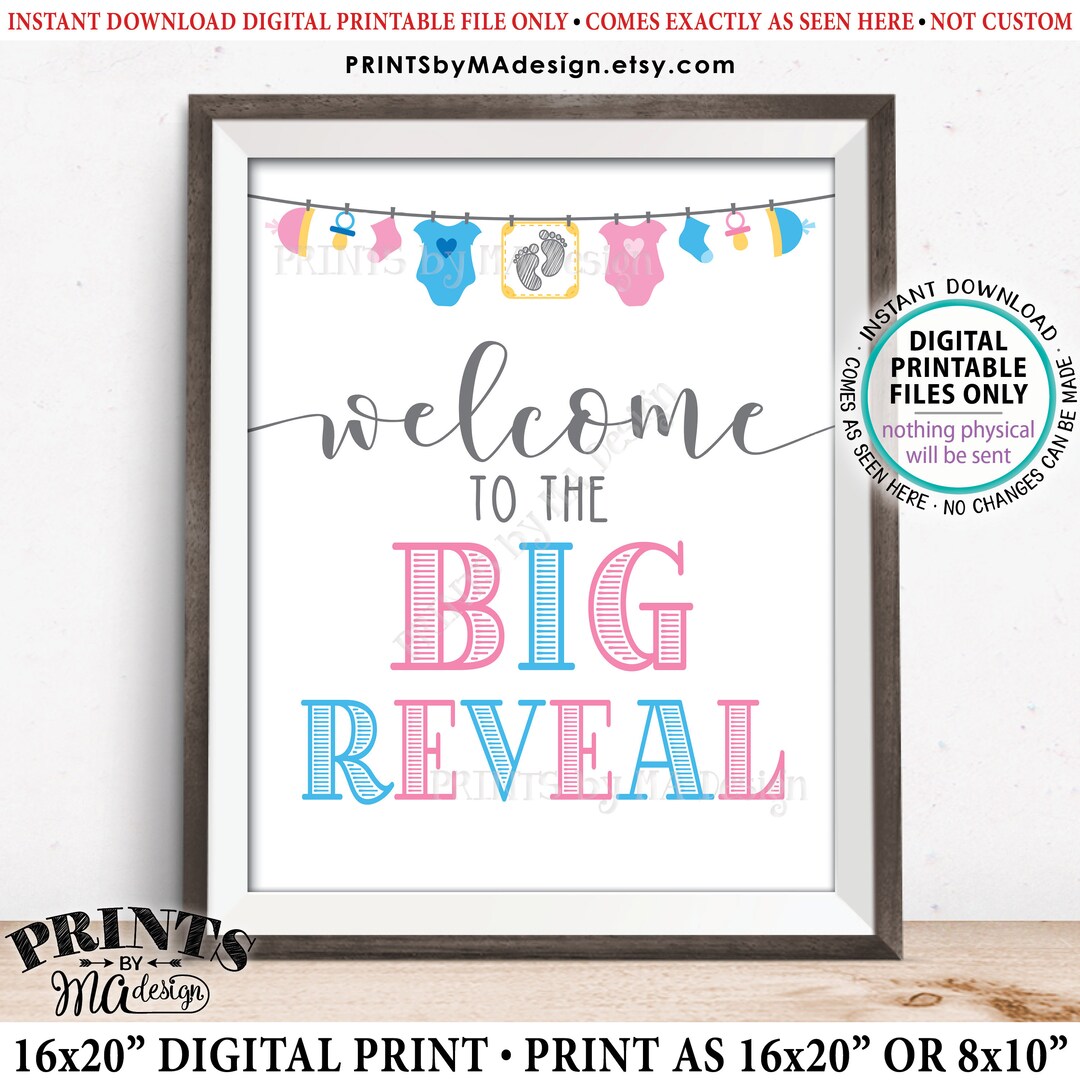 Welcome to the Big Reveal Sign, Pink or Blue Gender Reveal Party Sign ...