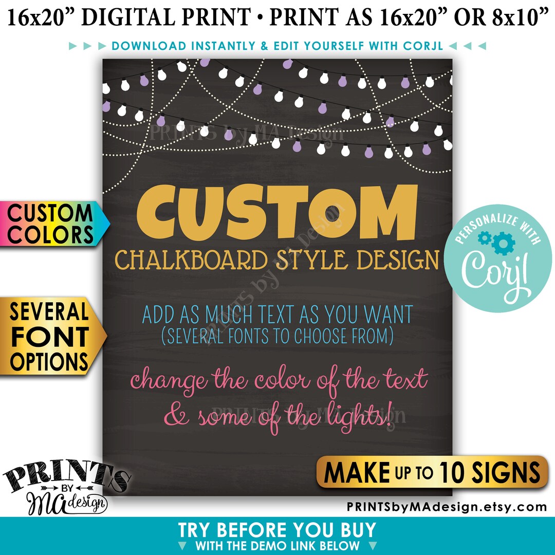 Custom Chalkboard Style Posters With Lights, Choose Text/colors, up to ...
