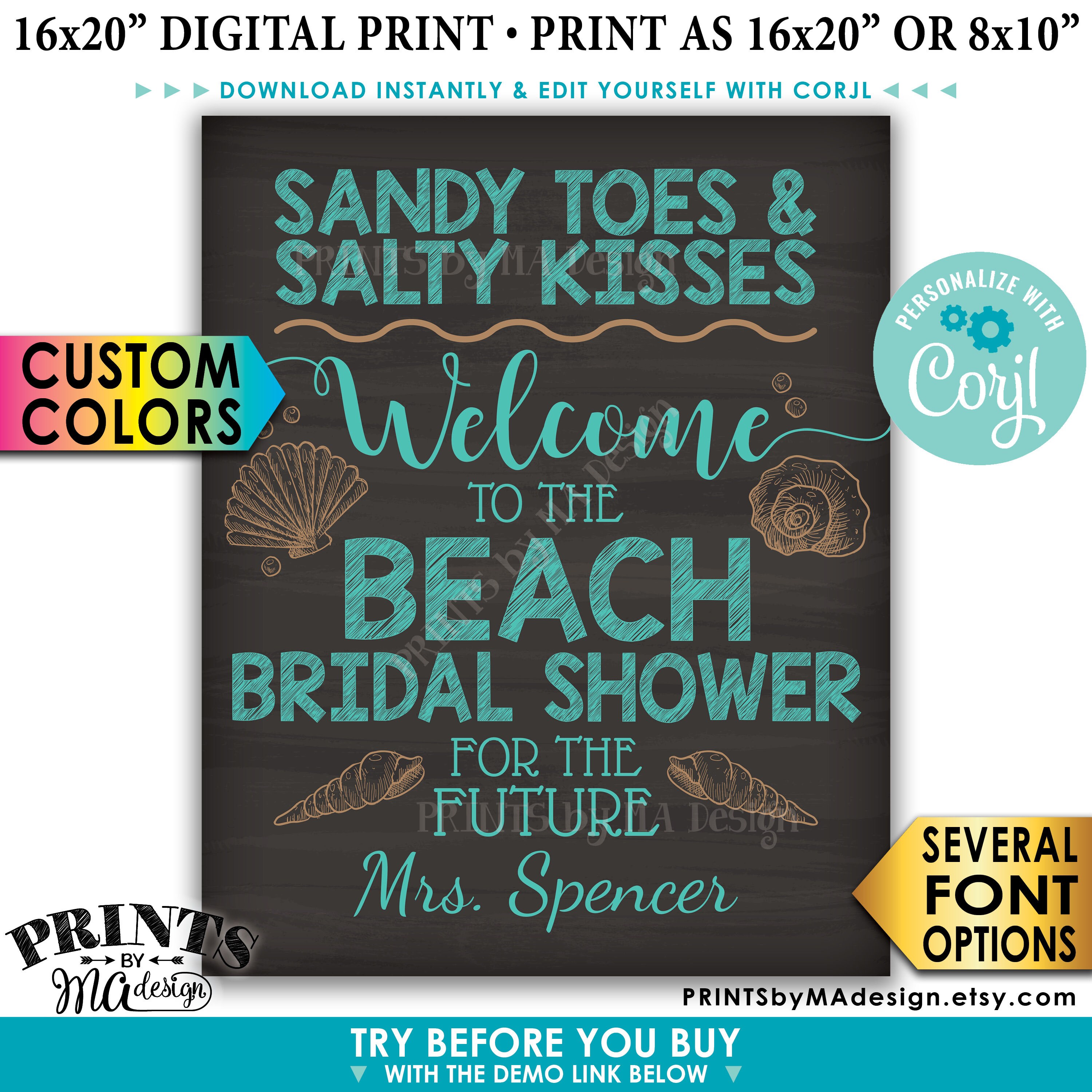 Beach Bridal Shower Welcome Sign, Bridal Shower Beach Sign, Custom ...