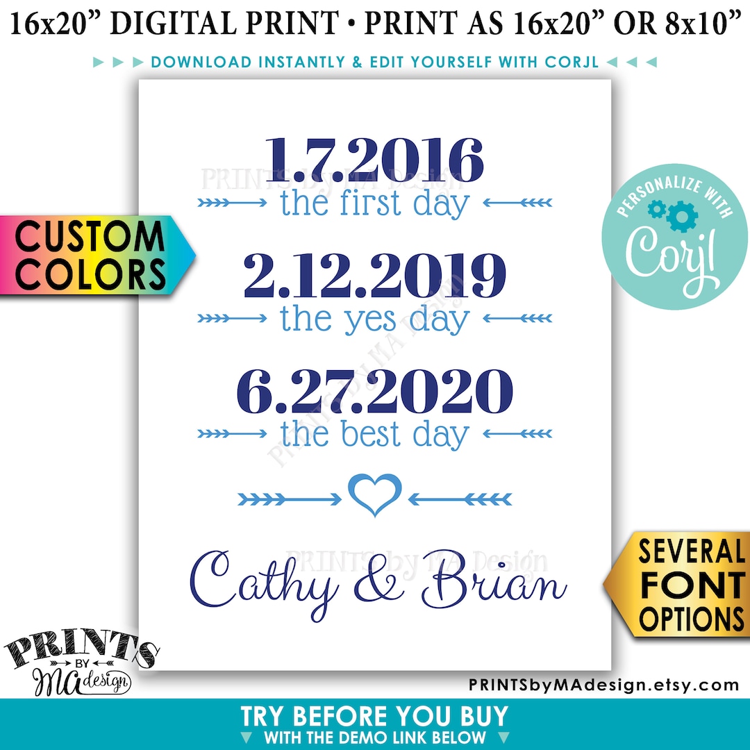 Important Dates, First Day Best Day Yes Day, Custom Colors, PRINTABLE ...