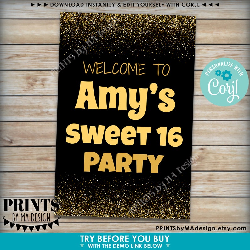 Editable Sweet 16 Party Sign Welcome to the Sweet Sixteen - Etsy