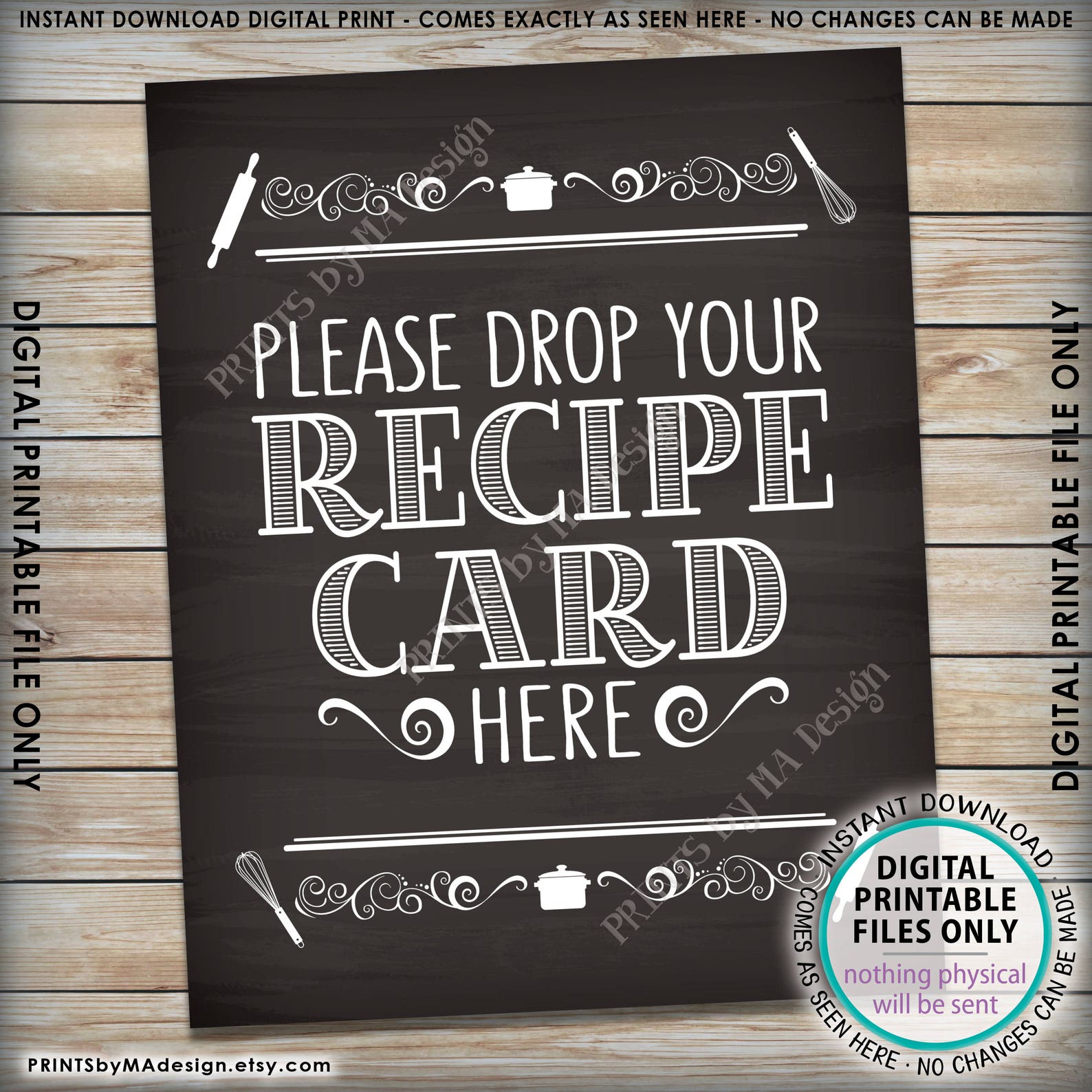 Drop Your Recipe Card Here Sign, Recipe Card Drop-off, Wedding Bridal ...