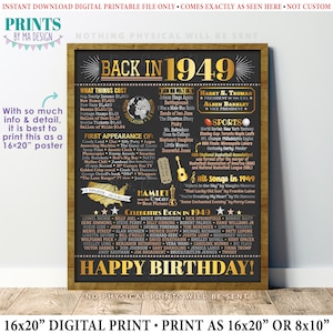 Back in the Year 1949 Birthday Sign, Flashback to 1949 Poster Board ...