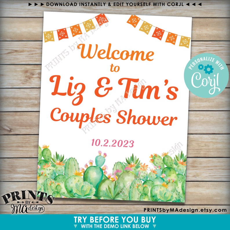 Cactus Bridal Shower Welcome Sign Southwest Succulents - Etsy