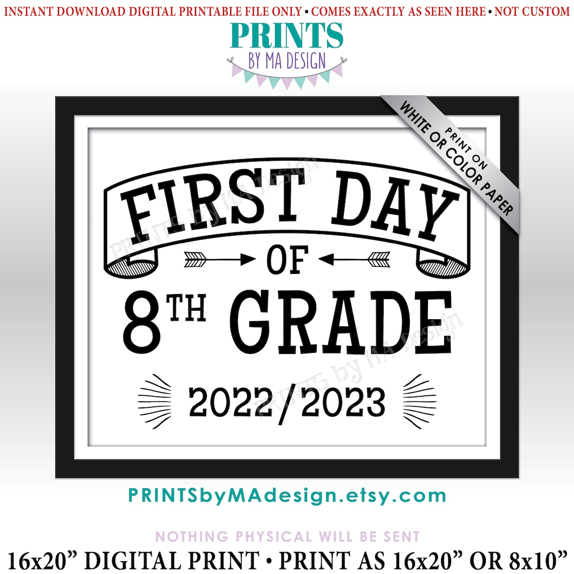 First Day of School Sign Eighth Grader Starting 8th Grade - Etsy