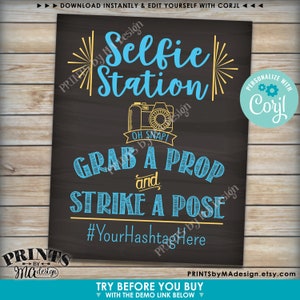 Editable Selfie Station Sign, Share Pics on Social Media, PRINTABLE ...