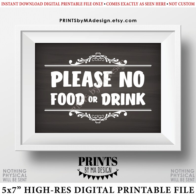 Please No Food or Drink Sign Keep Food Out PRINTABLE 5x7 - Etsy