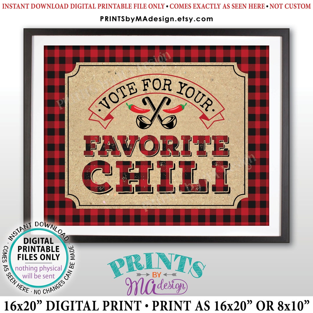 Vote for Your Favorite Chili Sign, Red & Black Checker Lumberjack ... Vote for Your Favorite Chili Sign, Red & Black Checker Lumberjack ...