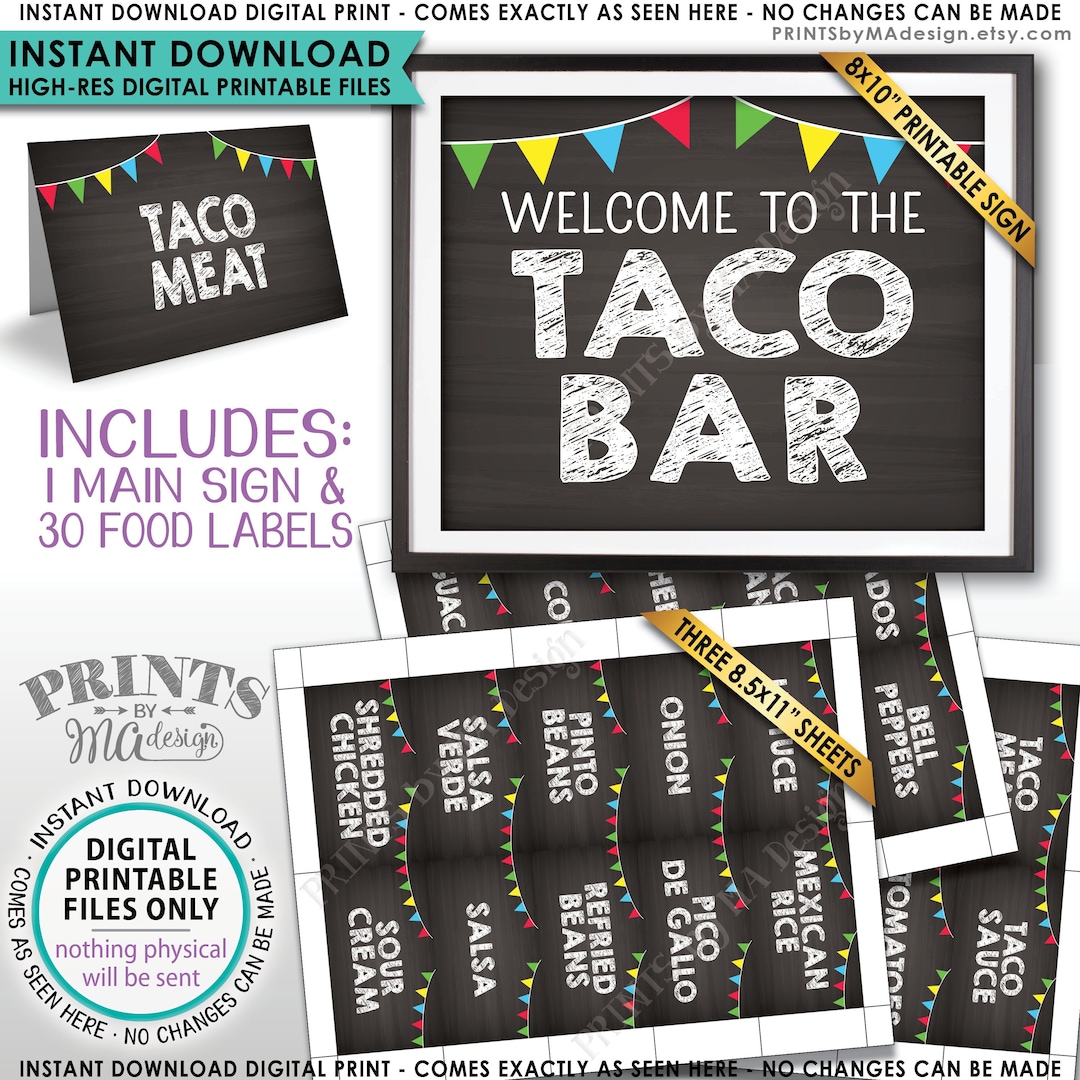 Taco Bar Sign and Labels, Taco Buffet, Build Your Own Taco Station ...