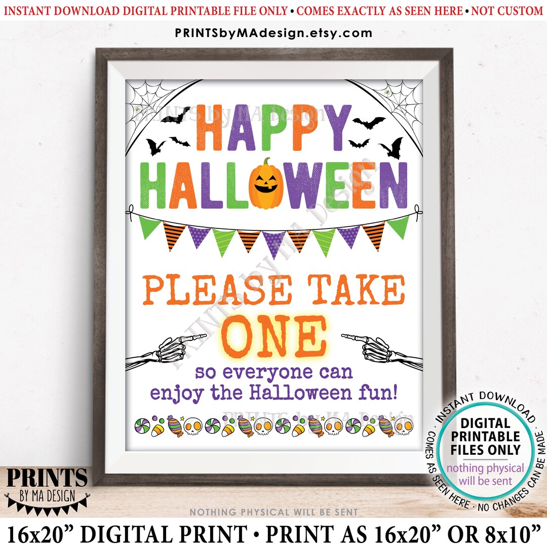 Please Take One Treat Sign, Happy Halloween Trick-or-treat Sign ...