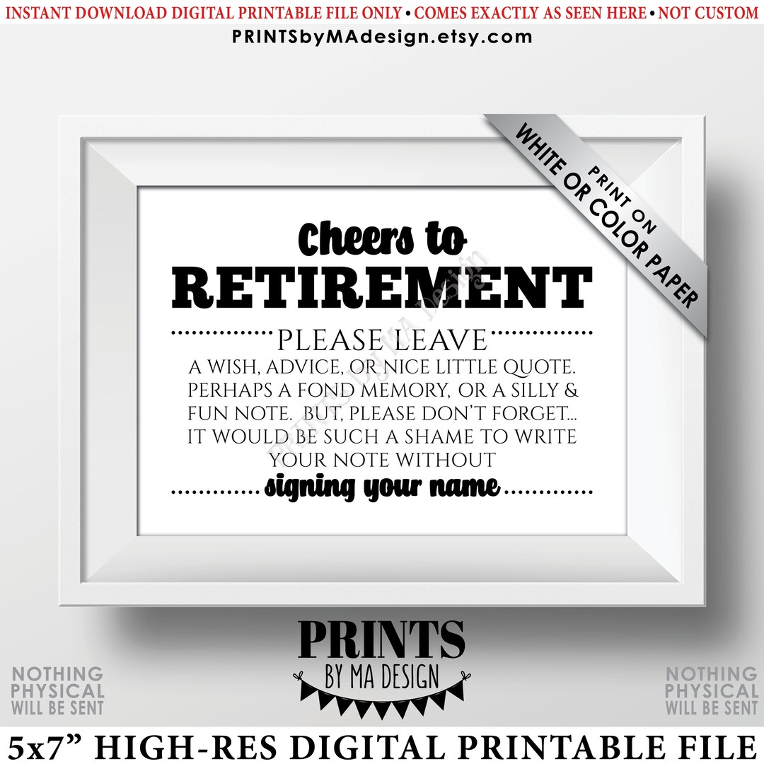 Cheers to Retirement Party Sign, Leave Your Wishes, Advice, Memory, Etc ...