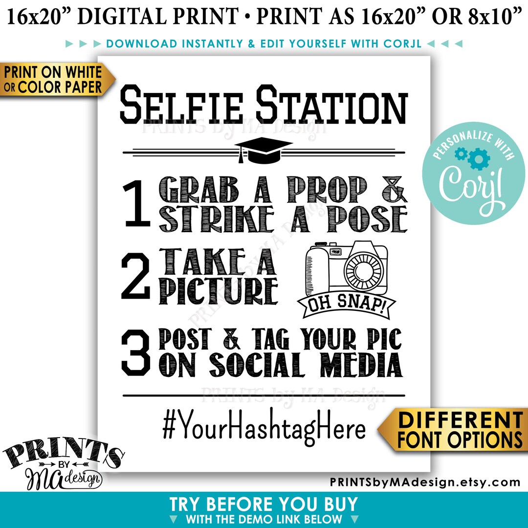 Graduation Selfie Station Sign, Graduation Party Hashtag Sign ...