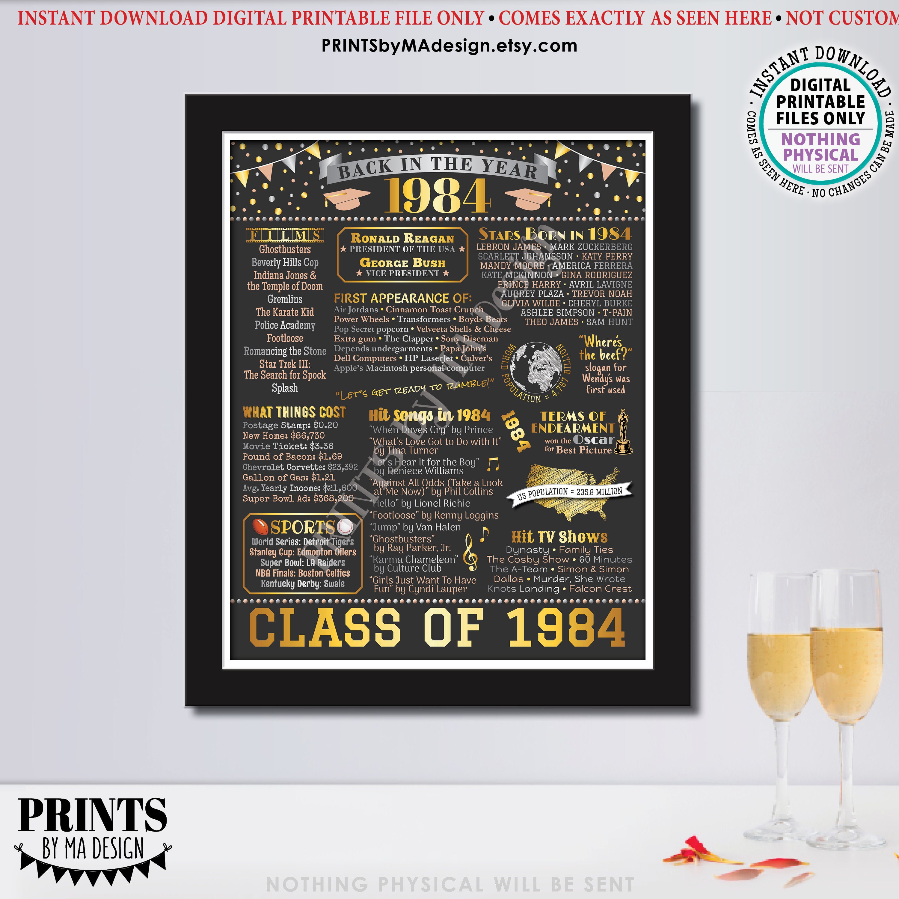 Class of 1984 Reunion Decoration, Back in the Year 1984 Poster Board ...