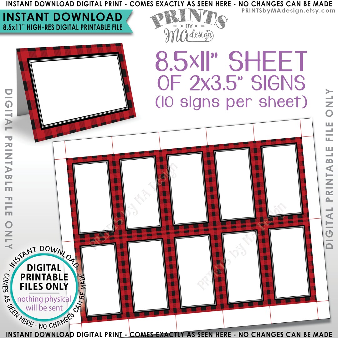 Lumberjack Theme Labels, Buffalo Plaid Red Checker Table Tent Food ...