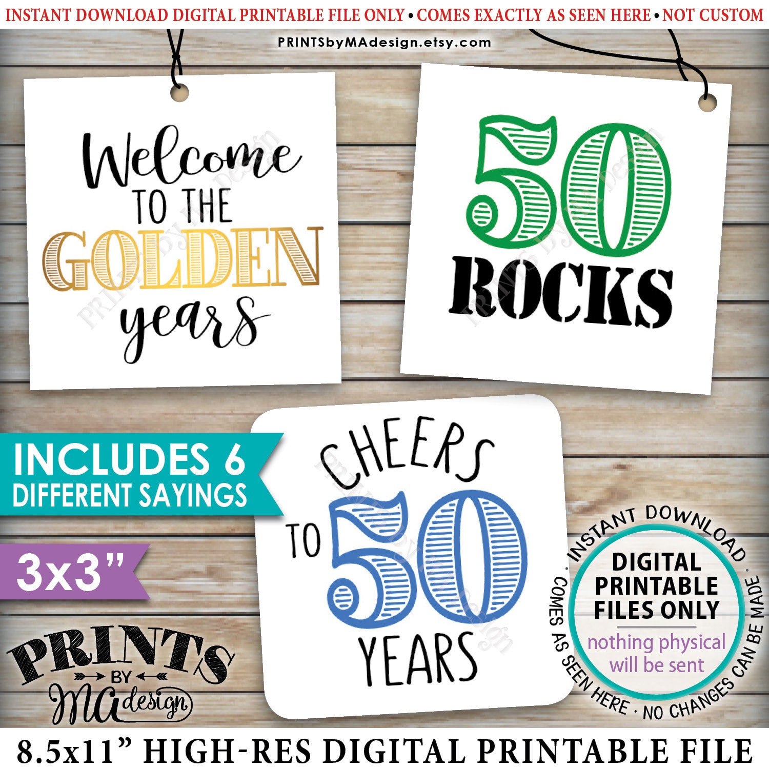 50th Birthday Party Candy Signs, Color Candy Bar, 50 Sucks Blows Rocks ...