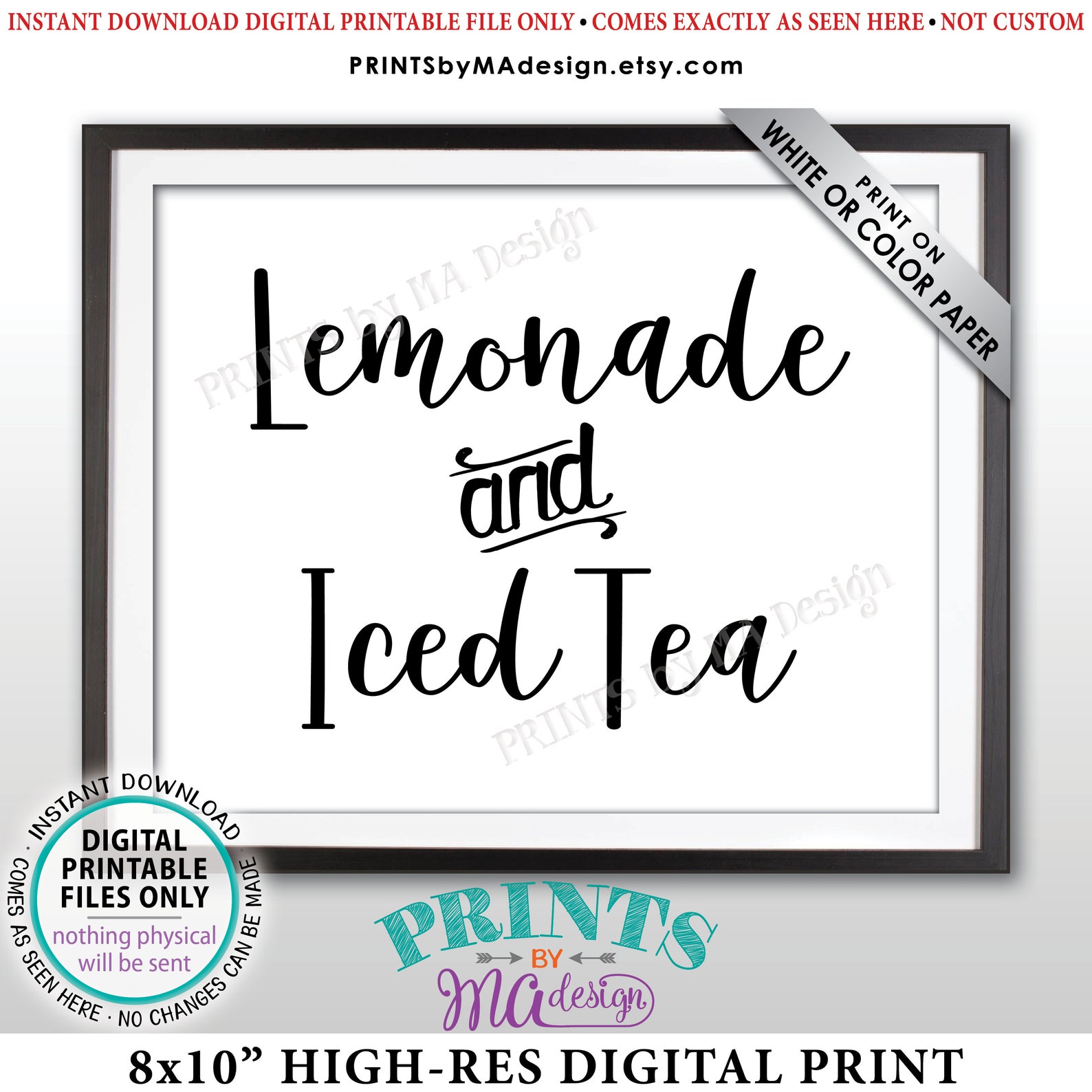 Lemonade & Iced Tea Sign Ice Tea and Lemonade Non-alcoholic | Etsy