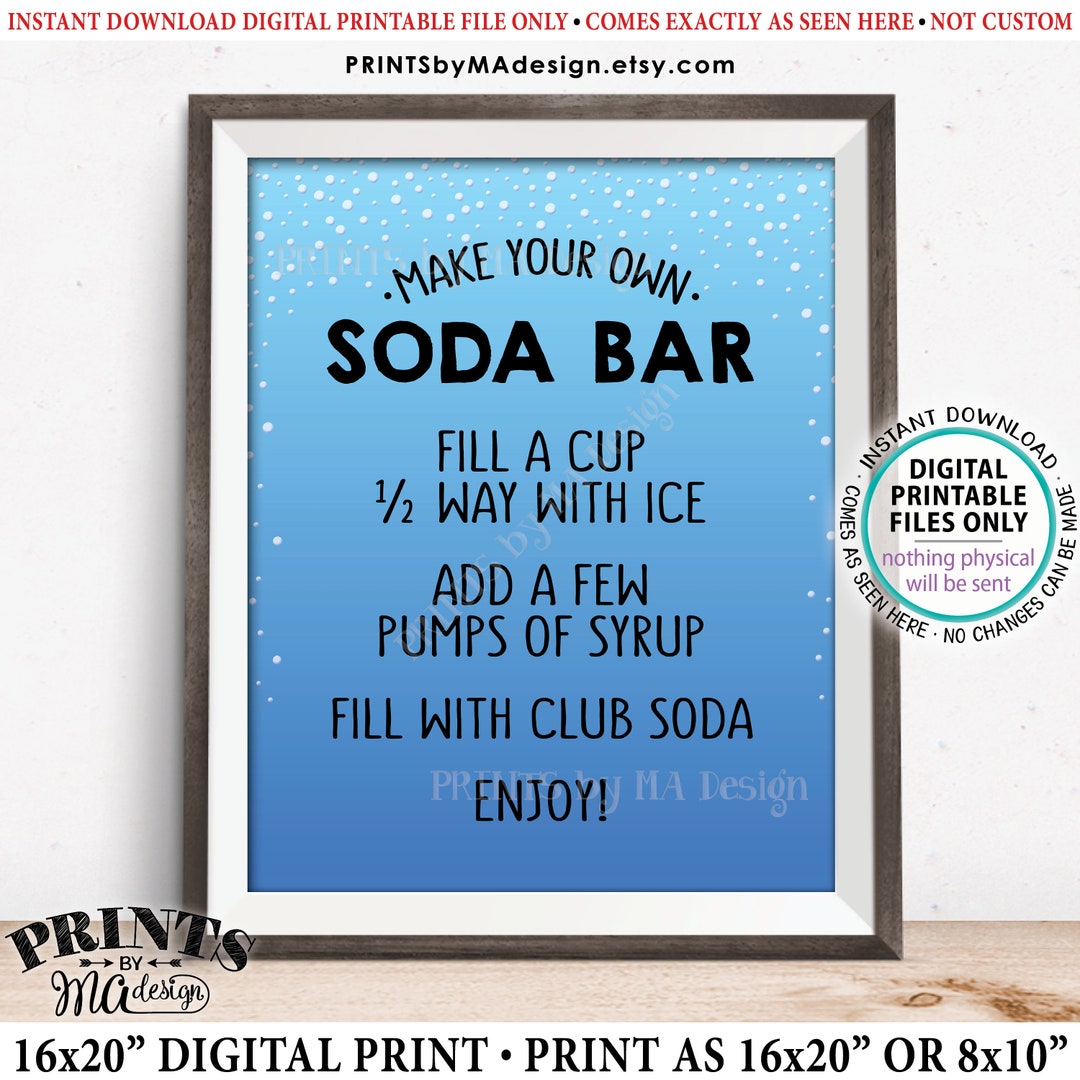 Blue Soda Bar Sign, Make Your Own Soda, Blue Bubbly Fun Fizzy Drink ...